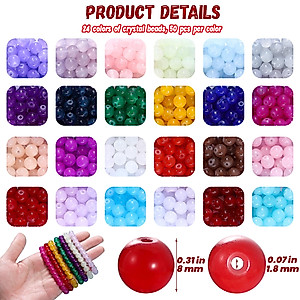 St.Kunkka 600 Pcs 8mm Glass Beads for Jewelry Making DIY Crafts, 24 Colors Round Crystal Beads Bracelet Making Kit with Small Hole for DIY Bracelet Necklace Earrings (600 Pcs 8mm Glass Beads)