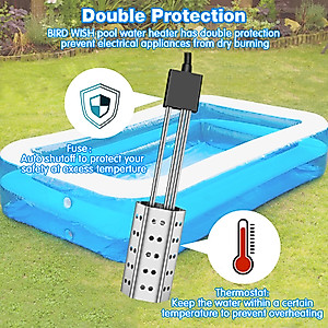 BIRD WISH Portable Pool Heater, 1500W Portable Thermostat and Auto Shutoff with Small Pool Heater for Inflatable Pool and Portable Pool in Yard, Home