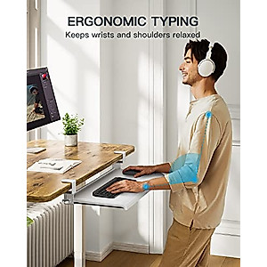 HUANUO Keyboard Tray Under Desk, Ergonomic Large Keyboard Tray with C Clamp, Updated Metal Slide Rail Keyboard Tray Mouse Tray, Pull Out Platform Computer Drawer for Typing, 27.5" W x 12.2" D, White