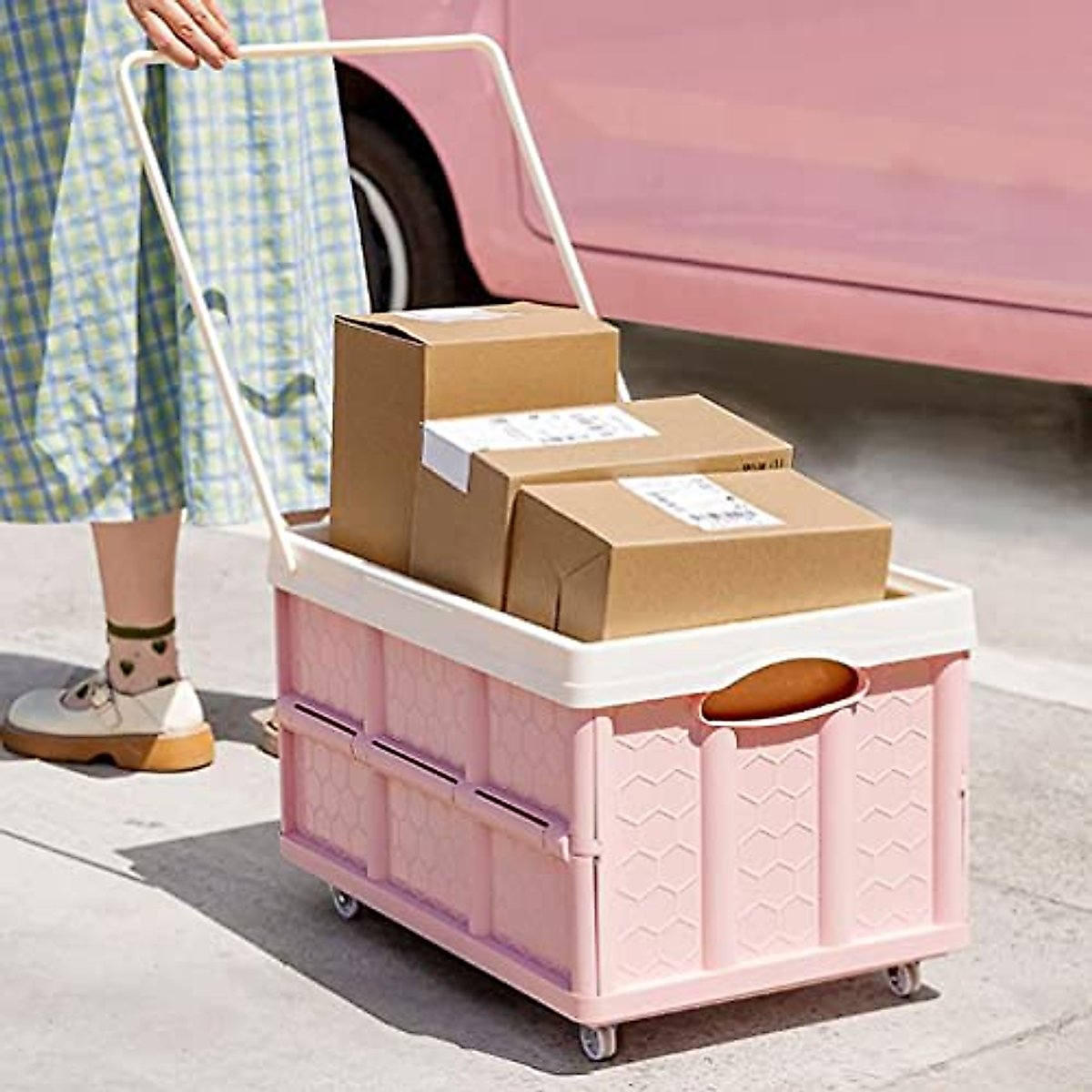 Cabilock Lidded Storage Bin Collapsible Storage Box Stackable Clothes Storage Box With Wheel