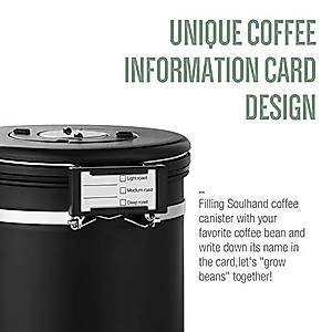 Soulhand Coffee Canister, Stainless Steel Airtight Coffee Storage Container with Scoop, Date Tracker and Information Card, Coffee Canister Coffee Accessories for Beans, Sugar and Tea-22oz/660g(Black)
