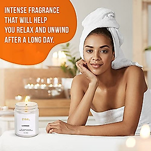 Lavender Candle – All-Natural Soy Wax Candle with Wood Wick | Long Burning Time & Intense Fragrance – Dinil Scented Aromatherapy Candle for Home Decor, Meditation | 8 oz 45 Hour Long Lasting