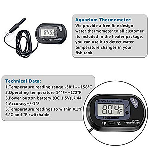DOMICA 300W Submersible Aquarium Heater, Adjustable Fish Tank Heater, with Suction Cups and Free Thermometer Suitable for Marine Saltwater and Freshwater