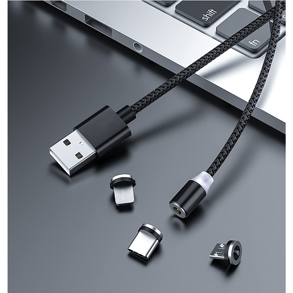 Raosky Magnetic Charging Cable 4pcs,(0.6ft,2.4 A Max) Nylon Braid Cord,Just Short Magnetic Cables without Magnetic Charging Tips,Suitable for Charger Station/Mobile Power/Tablet&More Devices (Black)