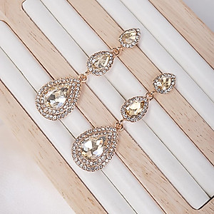 JWICOS Champagne Unique Pear Shape Drop Earrings for Brides and Bridesmaids Wedding Rhinestones Bridal Earrings for Prom, Party, Formal Occasion (Champagne)