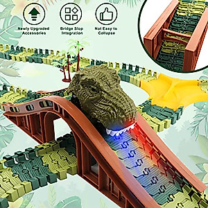 Dinosaur Race Car Flexible Track Toy Set 218pcs for Kid - Create a Dino World Race Road, Christmas Holiday Toy List, Best Birthday Gift for 3 4 5 6 7 Year Old Boy from BIRANCO.
