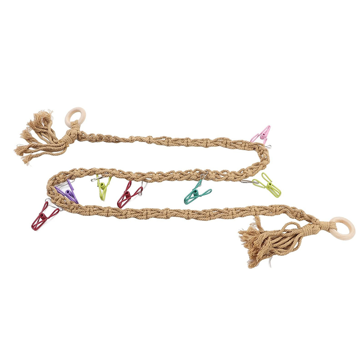 Cotton Boho Macrame Stuffed Animal Hanging Chain- Strong Toy Organizer Storage Chain 59" Handmade Plush Toys Hanging Chain with 15 Metal Clips & 2 Hook Wall Toy Storage Chain Decor for Toys Hats