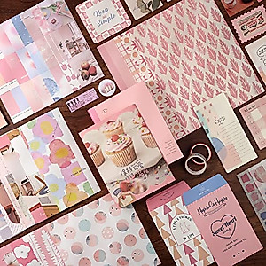 Draupnir Pink Cute Kawaii Aesthetic Scrapbook Kit(348pcs), Bullet Junk Journal Kit with Journaling/Scrapbooking Supplies, Stationery,A6 Grid Notebook with Graph Ruled Pages DIY Gift for Teen Girl