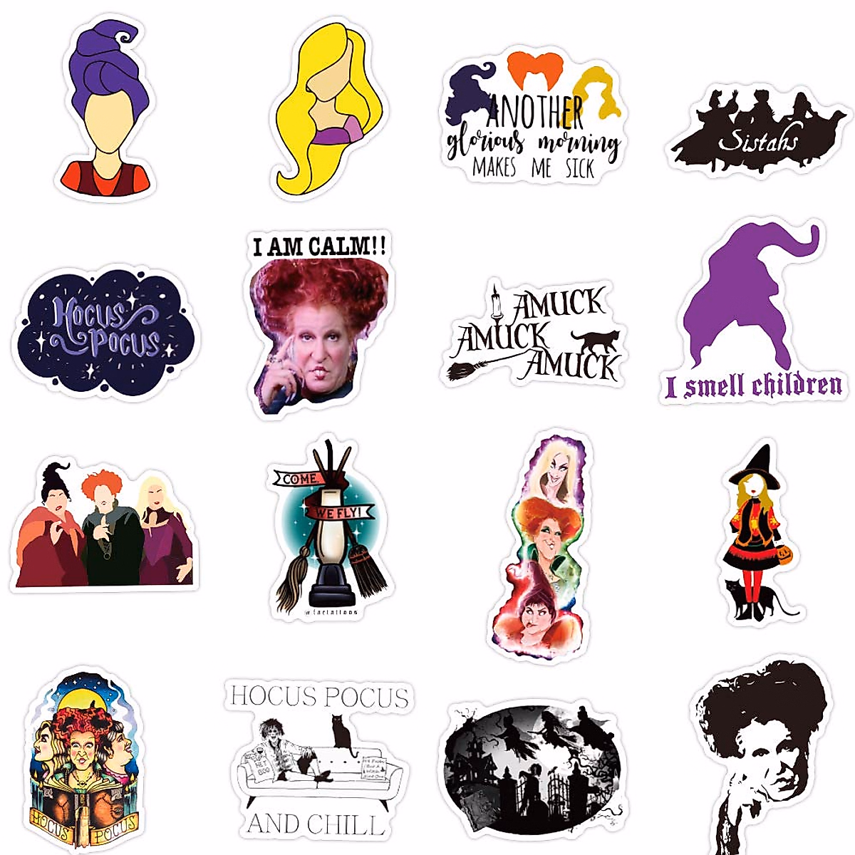 50Pcs Halloween Witch Old Hag Hocus Pocus Stickers for Water Bottle Cup Laptop Guitar Car Motorcycle Bike Skateboard Luggage Box Vinyl Waterproof Graffiti Patches XQX