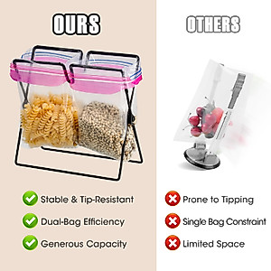 NiHome Versatile Metal Zip Lock Bag Holder with Artistic Iron Craftsmanship for Leakproof and Effortless One-Handed Packing, Sized for Kitchen and Household Use (7.1"D x 4.3"W x 6.7"H)