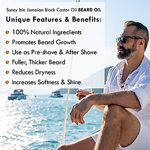 Sunny Isle Jamaican Black Castor Oil Beard Oil 2oz | Conditioning Growth Oil for Thicker Facial Hair | Softens, Strengthens Beards & Mustaches | Hydrates Skin