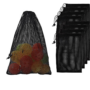 10PCS Nylon Mesh Drawstring Bag With Cord Lock, 8 x 12 Inch Mesh Laundry Drawstring Bag, Nylon Storage Mesh Bags for Balls Beach Toys, Seashell Collecting and Travel (Black)