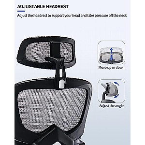 Ergonomic Office Chair with Foot Rest, Rubber Wheels Desk Chair with Lumbar Support, Adjustable Headrest & 3D Armrest, Mesh Computer Chair for Adults, Reclining Home Office Chair BlackGray
