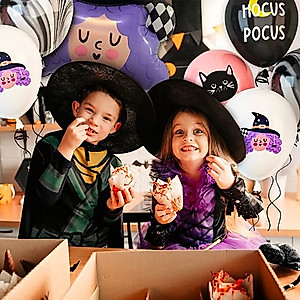 HOUSE OF PARTY Halloween Witch Foil Balloon-50PCS Black Pink White Witch, Cat Latex Balloons for Halloween Birthdays Graduation Party Decorations, School Classroom Games, Kids' Hand Out