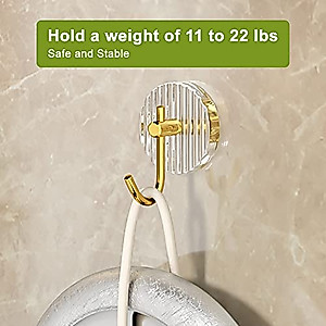 Wall Hooks for hanging heavy duty, 4 Pack Over the Door Hooks Shower Towel Hooks Coat Hooks Wall Mounted,Damage Free Adhesive Hooks,Gold Hooks for Bathroom Bedroom Kitchen Door Garage Closet - Gold