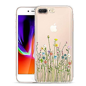 Unov Case Compatible with iPhone 8 Plus iPhone 7 Plus Case Clear with Design Embossed Pattern TPU Soft Bumper Shock Absorption Slim Protective Case 5.5 Inch (Flower Bouquet)