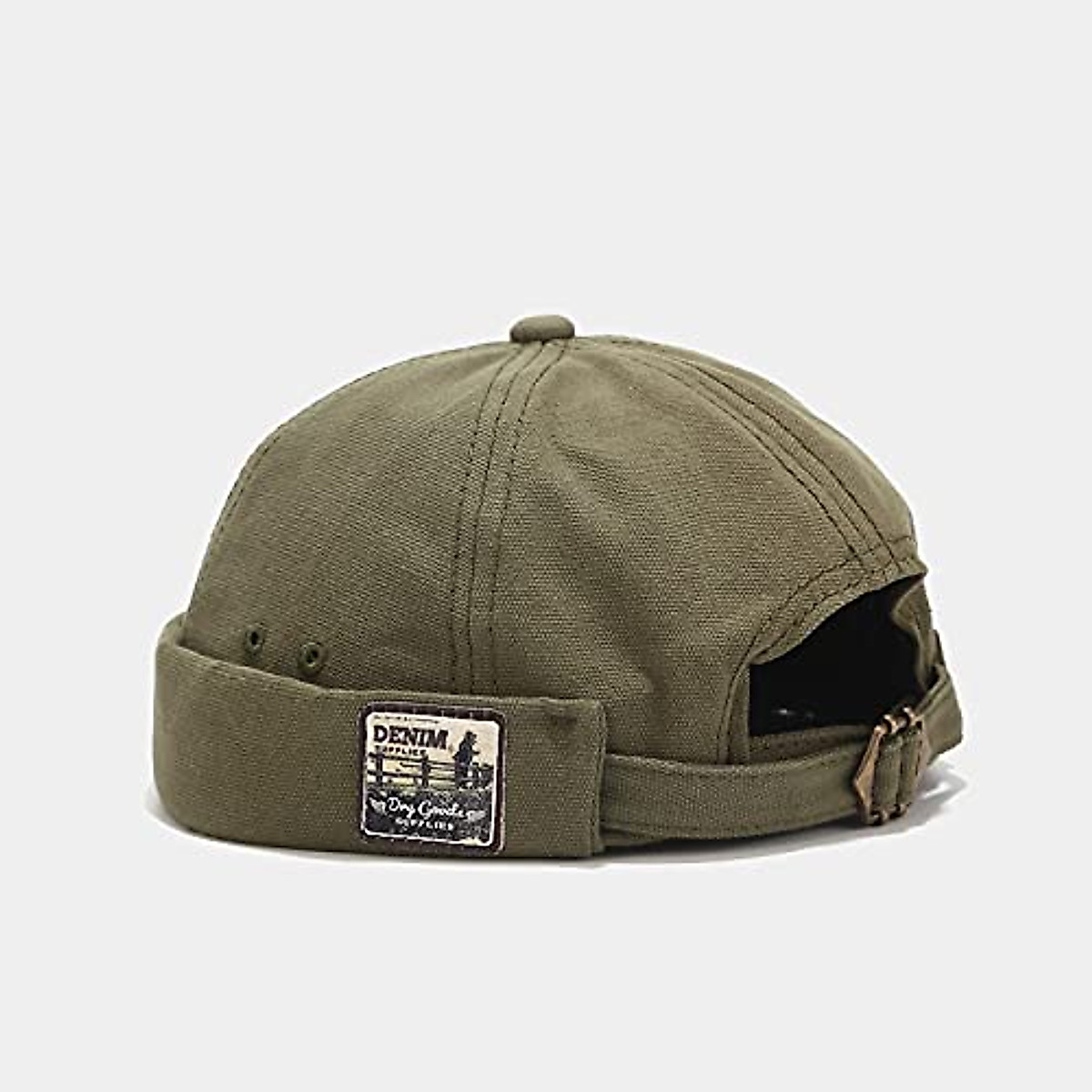 Mens Cotton Patch Brimless Skullcap Sailor Cap Rolled Cuff Retro Beanie Hat