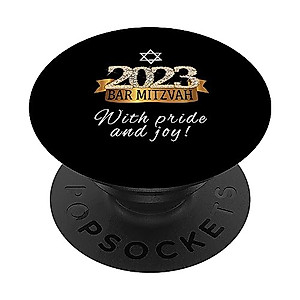 Bar Mitzvah 2023 I With Pride & Joy I Yellow Banner Decor PopSockets Standard PopGrip