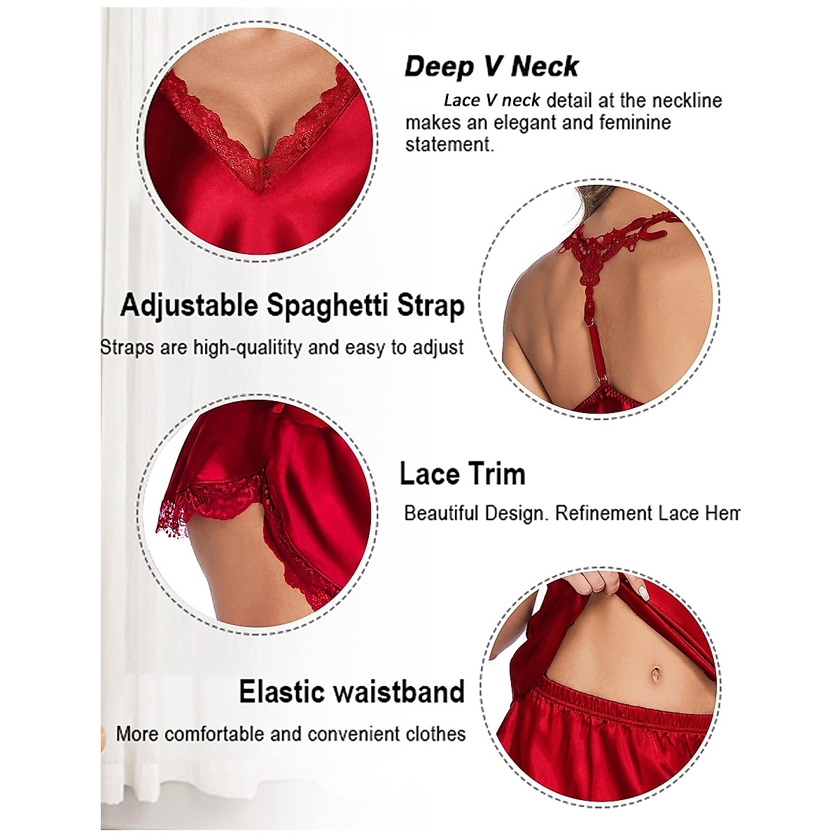 Avidlove Womens Silk Satin Pajamas Set Two-piece Pj Sets Sleepwear Loungewear Pj Sets Wine Red Large