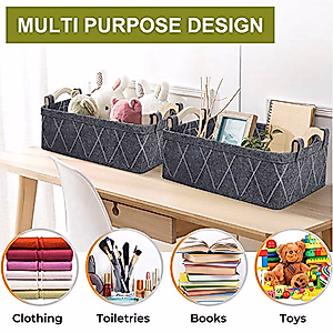 Storage Basket Small Bins for Shelves Cute Containers for Books Magazines Keys Makeups TV Remotes Power Bank Cables Felt Caddy Gray Baskets