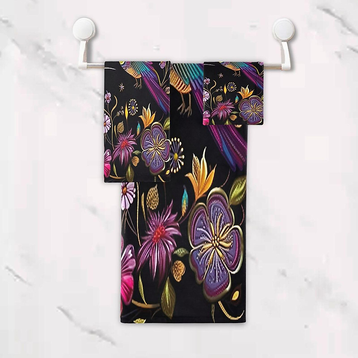 Flradish Hummingbirds Flowers Towels 3 Pack Bath Towels for Bathroom Set Soft Cotton Highly Absorbent Lightweight & Quickdry Towel Set 1 Bath Towel,1 Hand Towel,1 Washclothe