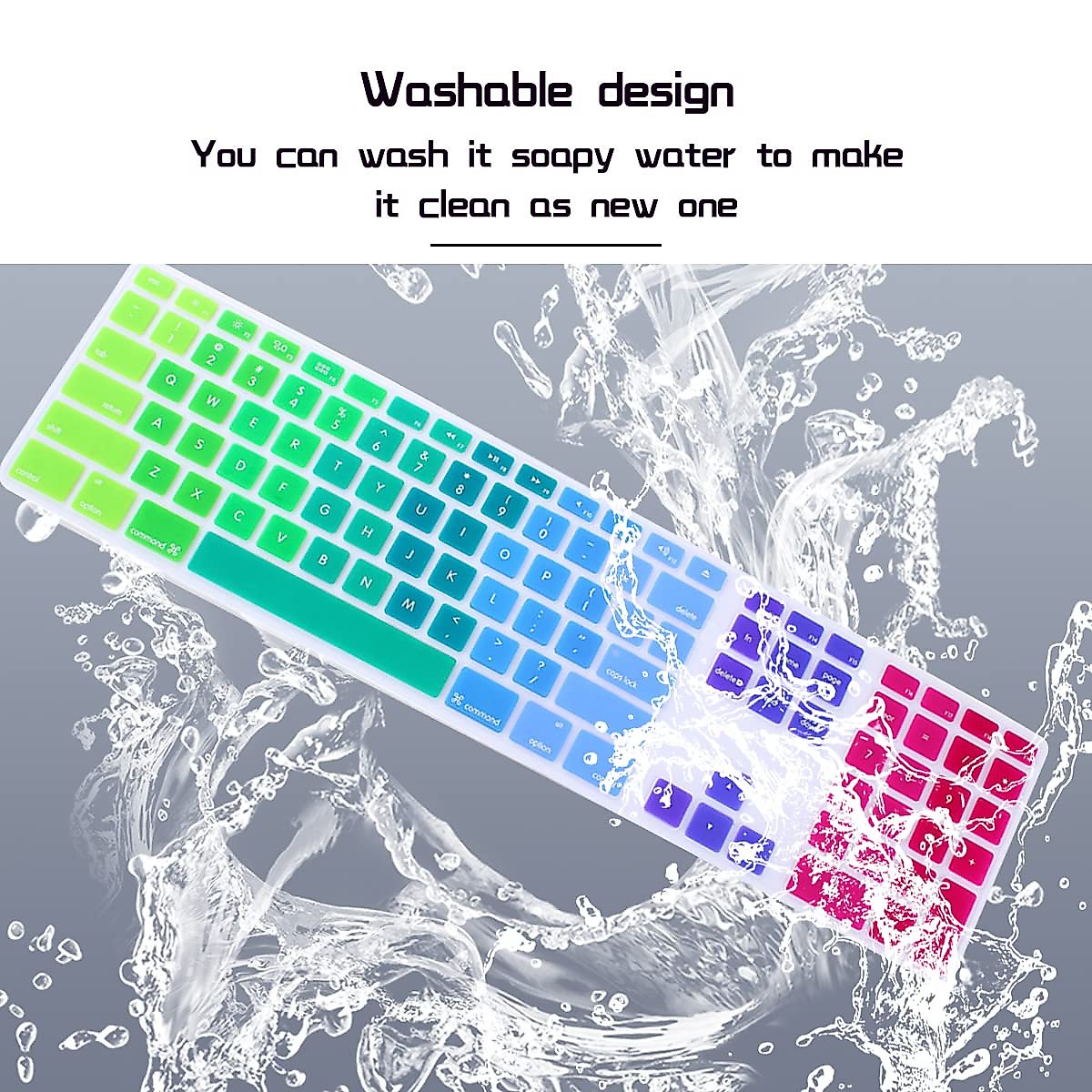 HRH Rainbow Silicone Keyboard Skin Cover for iMac Wired USB Full Size Keyboard with Numeric Keypad A1243(G6 MB110LL/B and MB110LL/A)
