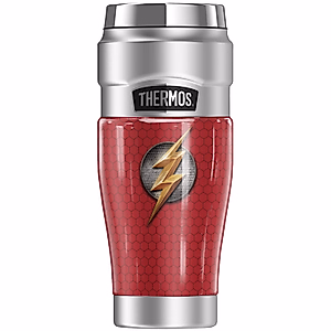 Justice League Movie Flash Lightning Bolt Logo, THERMOS STAINLESS KING Stainless Steel Travel Tumbler, Vacuum insulated & Double Wall, 16oz