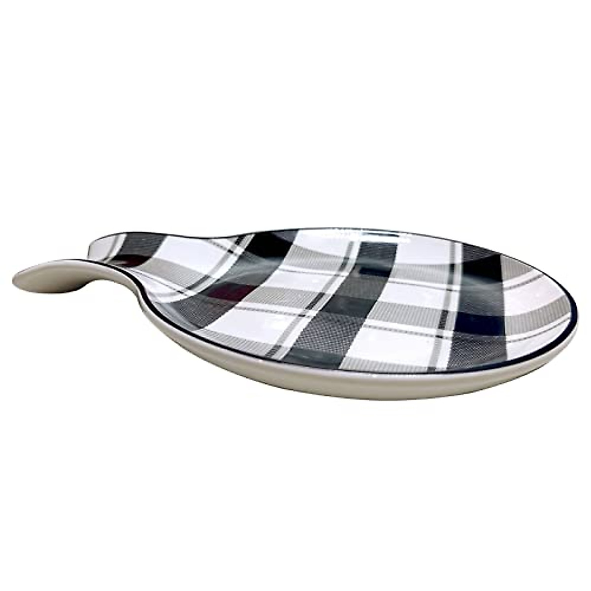 Spoon Rest for Stove Top - Ceramic Spoon Holder for Kitchen Counter, 5.8in, Black and White Plaid