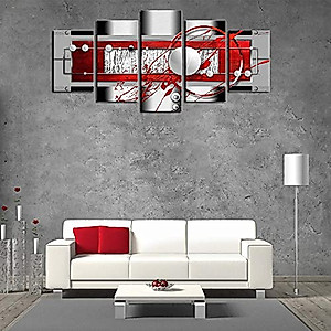 AWLXPHY Decor Abstract Canvas Wall Art Red Black Grey for Living Room Decor 5 Pieces Framed Painting Modern Simple Circle Round Line HD Print Artworks Giclee(White, W40 x H20)