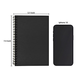 DSTELIN Blank Spiral Notebook, 6-Pack, Soft Cover, Sketch book, 100 Pages / 50 Sheets, 7.5 inch x 5.1 inch, 100GSM, (Black)