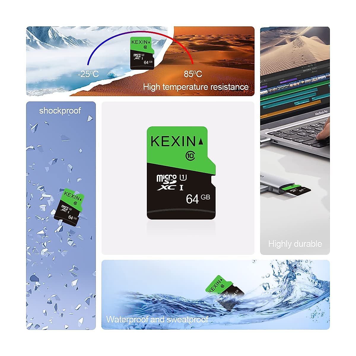 KEXIN 10 Pack 64GB Micro SD Card Memory Card MicroSDHC UHS-I Memory Cards Class 10 High Speed Card, C10, U1, 64 GB 10 Pack