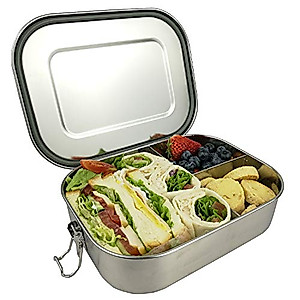 UPTRUST Leak Proof Stainless Steel Bento Lunch Container, (47OZ/1400ML) Metal Bento Lunch Box for Kids or Adults, 3 Compartment Packing Box for Work Lunch