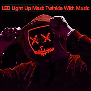 Halloween Mask LED Halloween Costume LED Glow Scary Light Up Masks for Festival Party Carnival Costume Christmas Cosplay Glow in Dark Gift rad (Red)