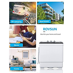 ROVSUN 26lbs Compact Twin Tub Portable Washing Machine, Mini Washer(18lbs) & Spiner(8lbs) / Built-in Drain Pump/Semi-Automatic for Camping, Apartments, Dorms & RV’s (Black)