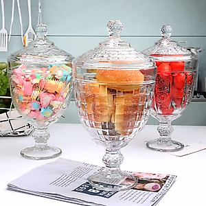 Woaiwo-q Candy Jar Set of 3,Apothecary Jar with Lid, Crystal Candy Jar, Decorative Footed Candy Jar, Cookie Jar, for Candy Buffet, Kitchen, Home, Wedding (27oz)