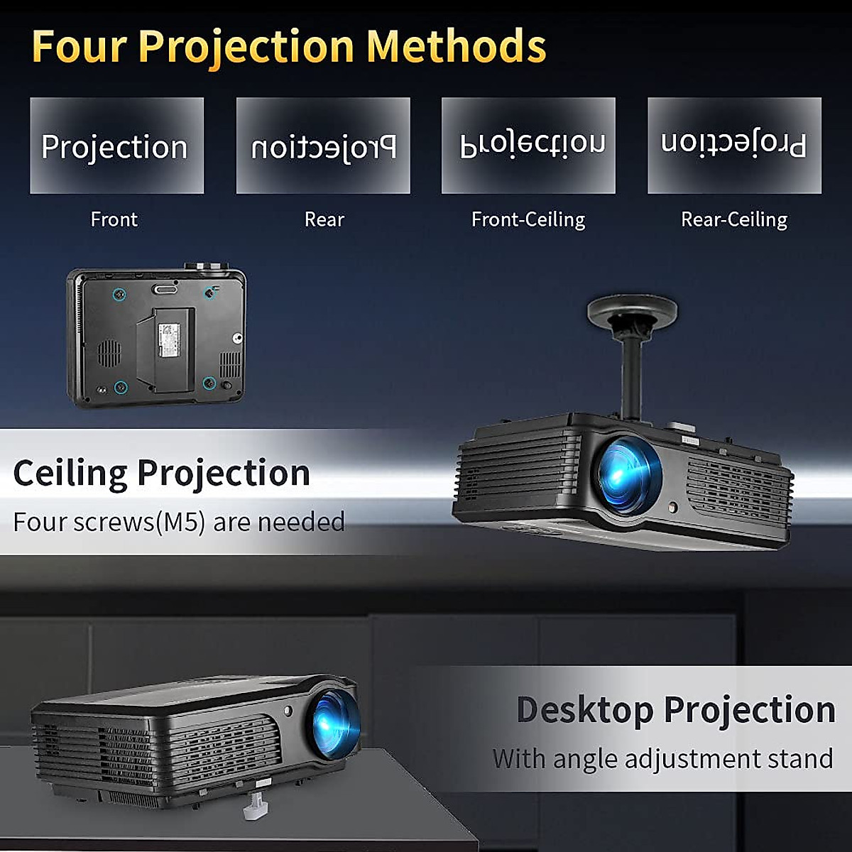 [-$151] 1080P Projector with WiFi Bluetooth, HD Outdoor Movie Projector Android OS 7500Lm Home Theater Support 4D Keystone/Zoom/200” Display Compatible with Phone/PC/Fire Stick/DVD/PS5/HDMI/USB