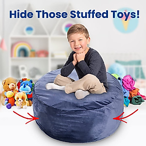 Cheer Collection Oversized Storage Bag, Kids Plush Toy Storage Organizer and Bean Bag Chair with Handle, Microplush Zippered Bag for Organizing Stuffed Animals - Navy Blue