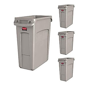 Rubbermaid Commercial Products Slim Jim Trash/Garbage Can with Venting Channels, 16-Gallon, Beige, for Kitchen/Office/Workspace, Pack of 4