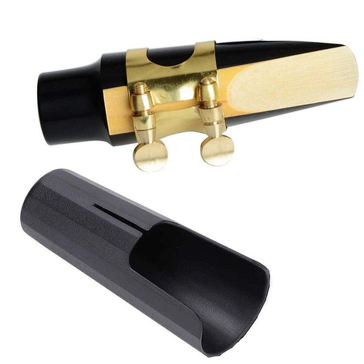 Jiayouy Tenor Sax Saxophone Mouthpiece with One Reed Golden Plated Ligature and Plastic Cap