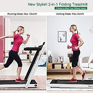 GYMAX Walking Pad, 2.25HP Dual Display Foldable Treadmill for Home with Remote/Smart App Control, Portable Compact Treadmill for Office Under Desk, Folding Running Machine for Small Spaces (White)