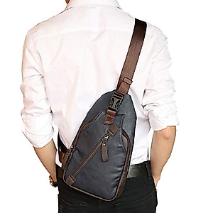 Hebetag Leather Sling Bag Crossbody Backpack for Men Women Outdoor Travel Camping Hiking Single Shoulder Chest Pack Casual Daypack Brown