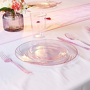 WDF 100pcs 12OZ Rose Gold Cups,Disposable Rose Gold Glitter Plastic Cups-Premium Wedding Pink Cups-Party Cups Perfect