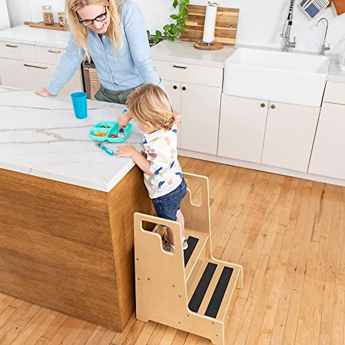 ECR4Kids Reach-Up Step Stool with Handles, Children's Furniture, Natural