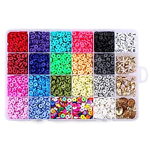 DSFEOIGY 6mm Flat Round Clay Spacer Beads for Jewelry Making Bracelets Necklace Earring DIY Craft Kit with Pendant 4080pcs/box