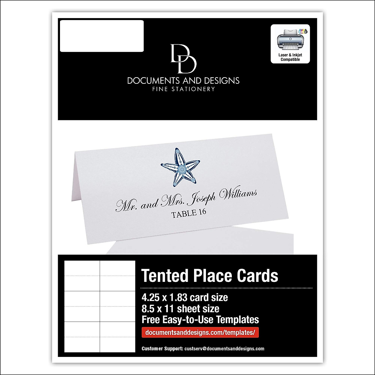 Starfish Printable Place Cards, Set of 60 (10 Sheets), Laser & Inkjet Printers - Wedding, Party, Dinner, and Special Events - Made in the USA