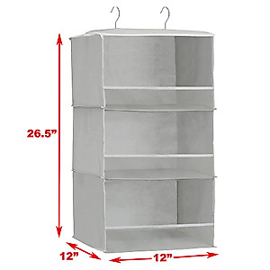 Simple Houseware 3 Shelves Hanging Closet Organizer with Front Stopper, Grey