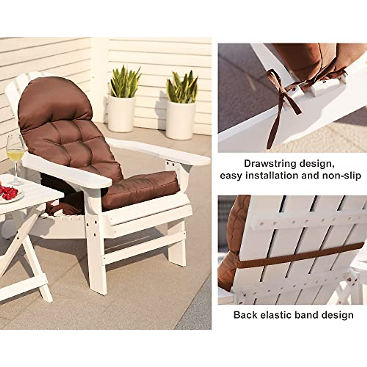 COSNUOSA 2 Pcs Rocking Chair Cushion High Back Adirondack Chair Cushion Waterproof Patio Cushions for Outdoor Furniture Coffee