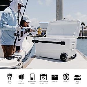 Igloo 110 Qt Glide Pro Portable Large Ice Chest Wheeled Cooler, White & 5 Gallon Wheeled Portable Sports Cooler Water Beverage Dispenser with Flat Seat Lid, Blue, Model Number: 42256