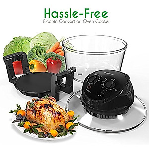 Nutrichef Convection Countertop Toaster Oven - Healthy Kitchen Glass Air Fryer Roaster Oven, Bake, Grill, Steam Broil, & Roast - Includes Glass Bowl, Broil Rack, & Toasting Rack - 18 Quart Capacity