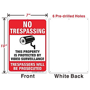 2 Pack No Trespassing Sign, Video Surveillance Signs, Trespassers Will Be Prosecuted Metal Reflective Sign, 10 x 7 Inches 0.40 Aluminum Indoor Or Outdoor Use for Home Business CCT